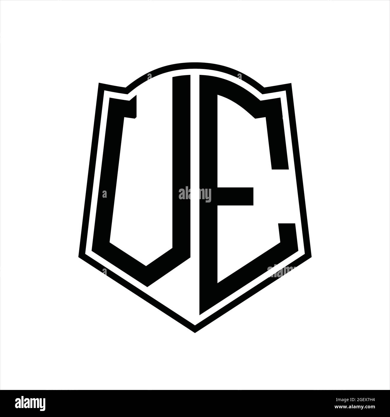 VE Logo monogram with shield shape isolated black background design ...