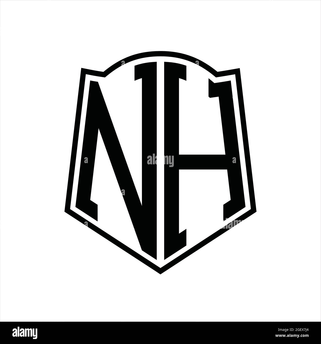 NH Logo monogram with shield shape outline design template isolated in ...