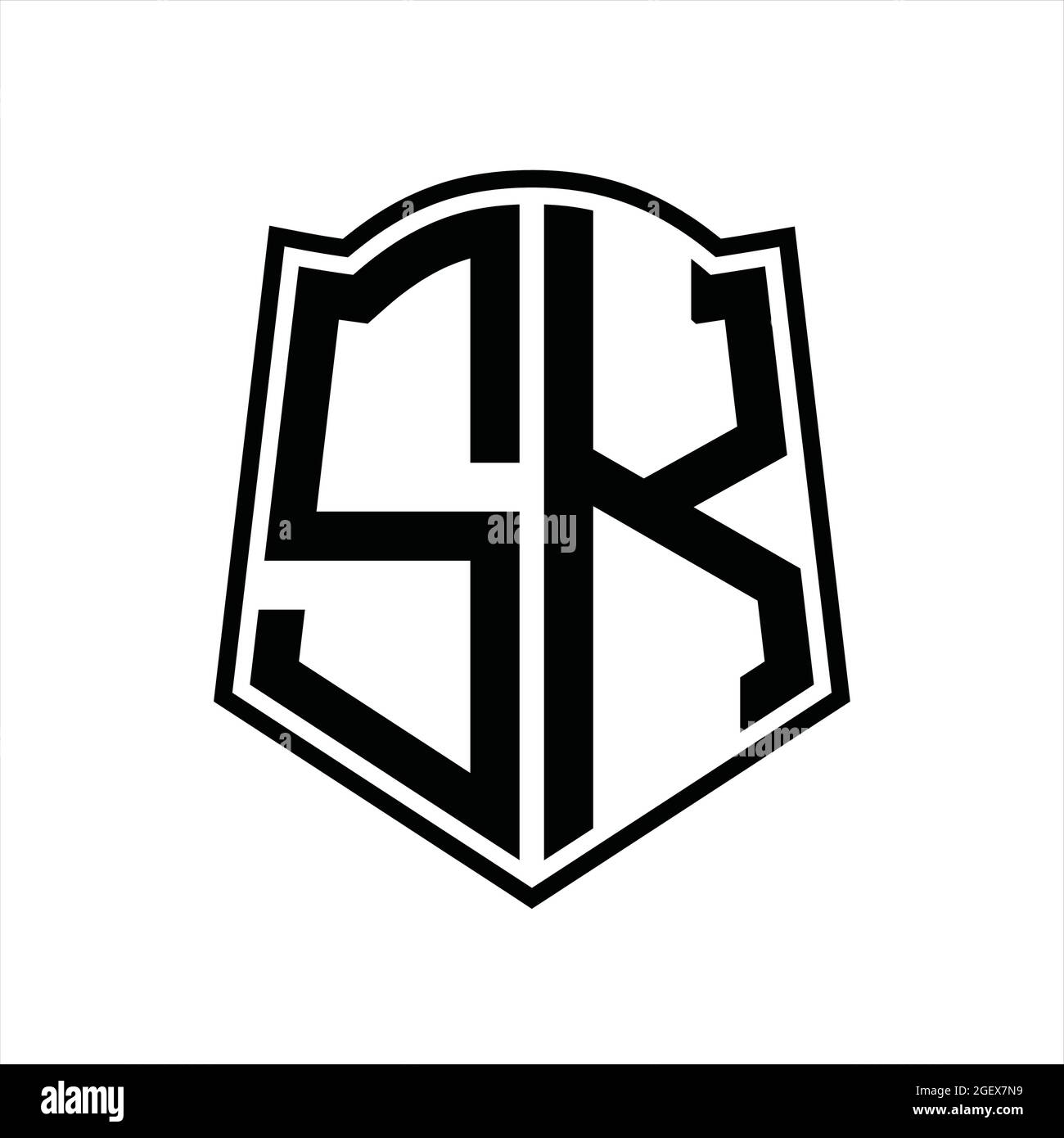 SK Logo monogram with shield shape outline design template isolated in ...
