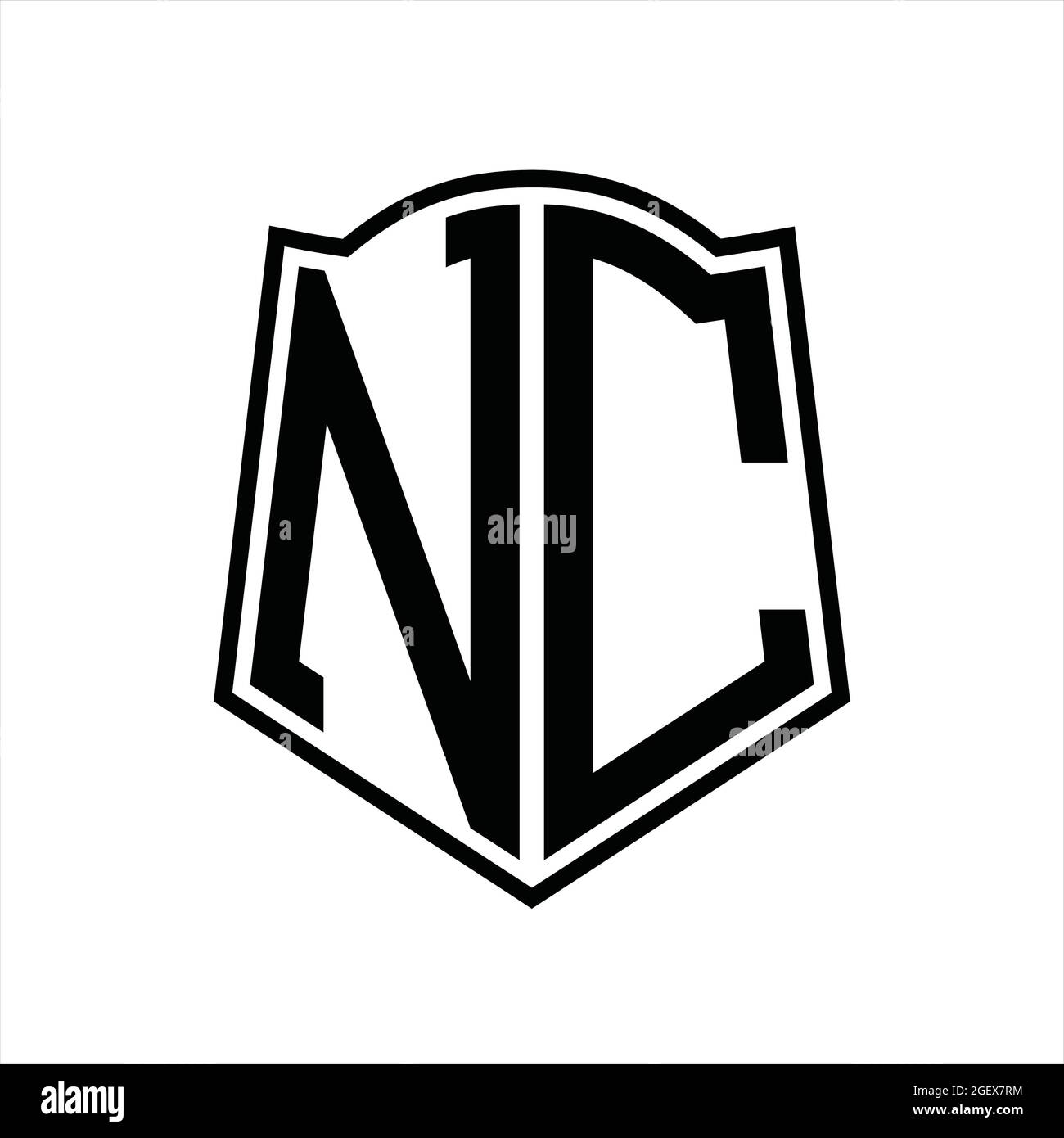 NC Logo monogram with shield shape outline design template isolated in white background Stock ...