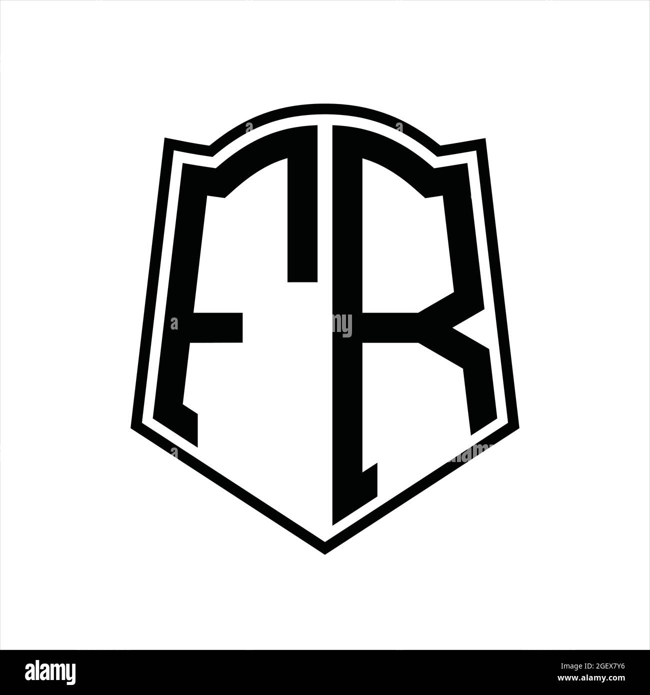 Logo monogram with shield shape outline design template isolated in white background Stock ...