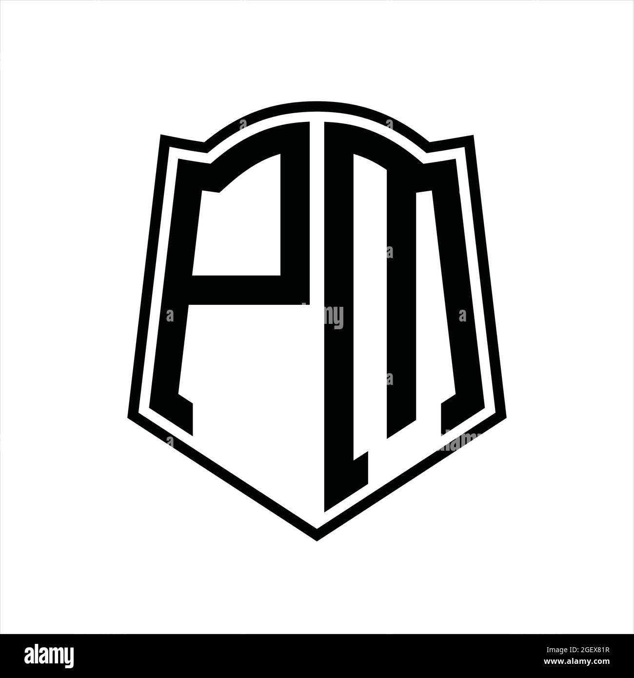 PM Logo monogram with shield shape outline design template isolated in ...
