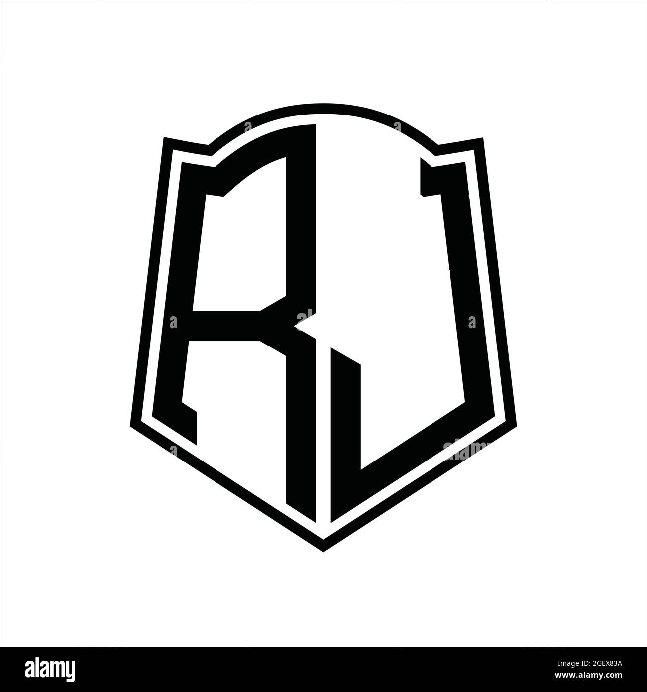 Rj Logo Monogram With Shield Shape Outline Design Template Isolated In White Background Stock