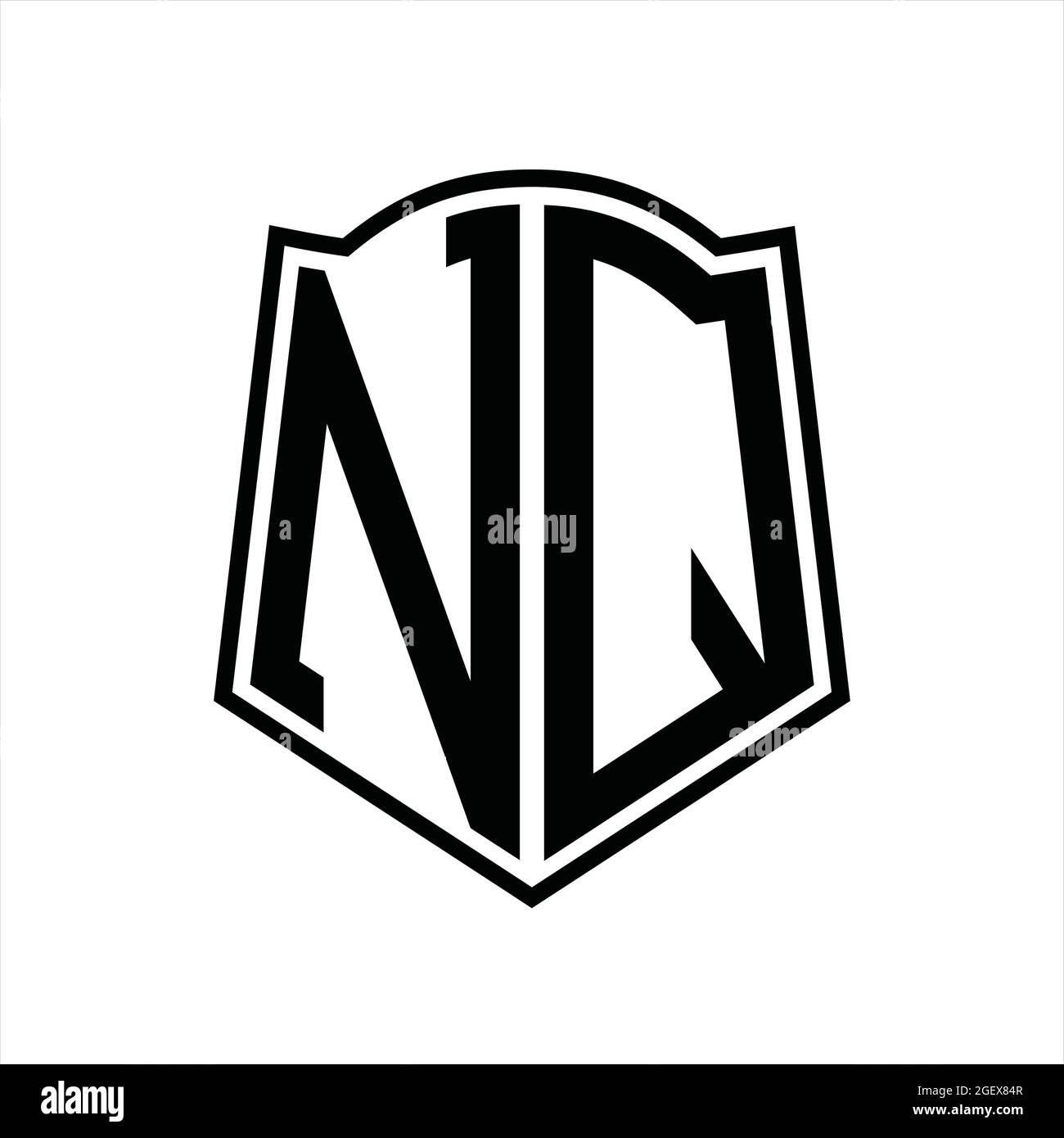 NQ Logo monogram with shield shape outline design template isolated in ...