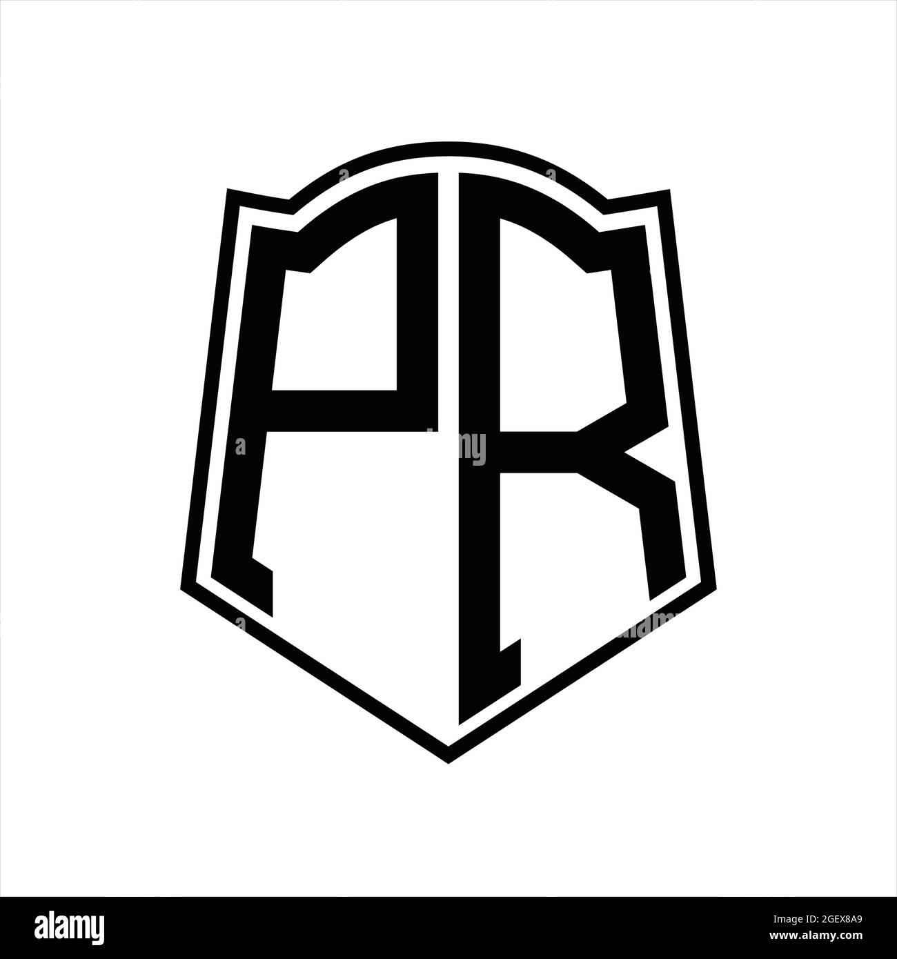 PR Logo monogram with shield shape outline design template isolated in ...