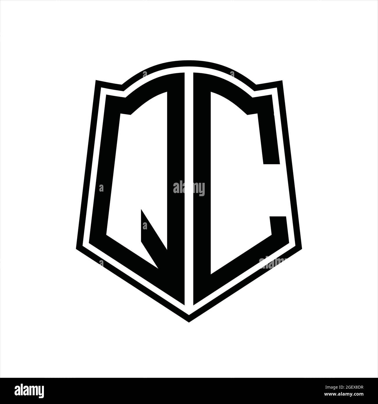 QC Logo monogram with shield shape outline design template isolated in ...