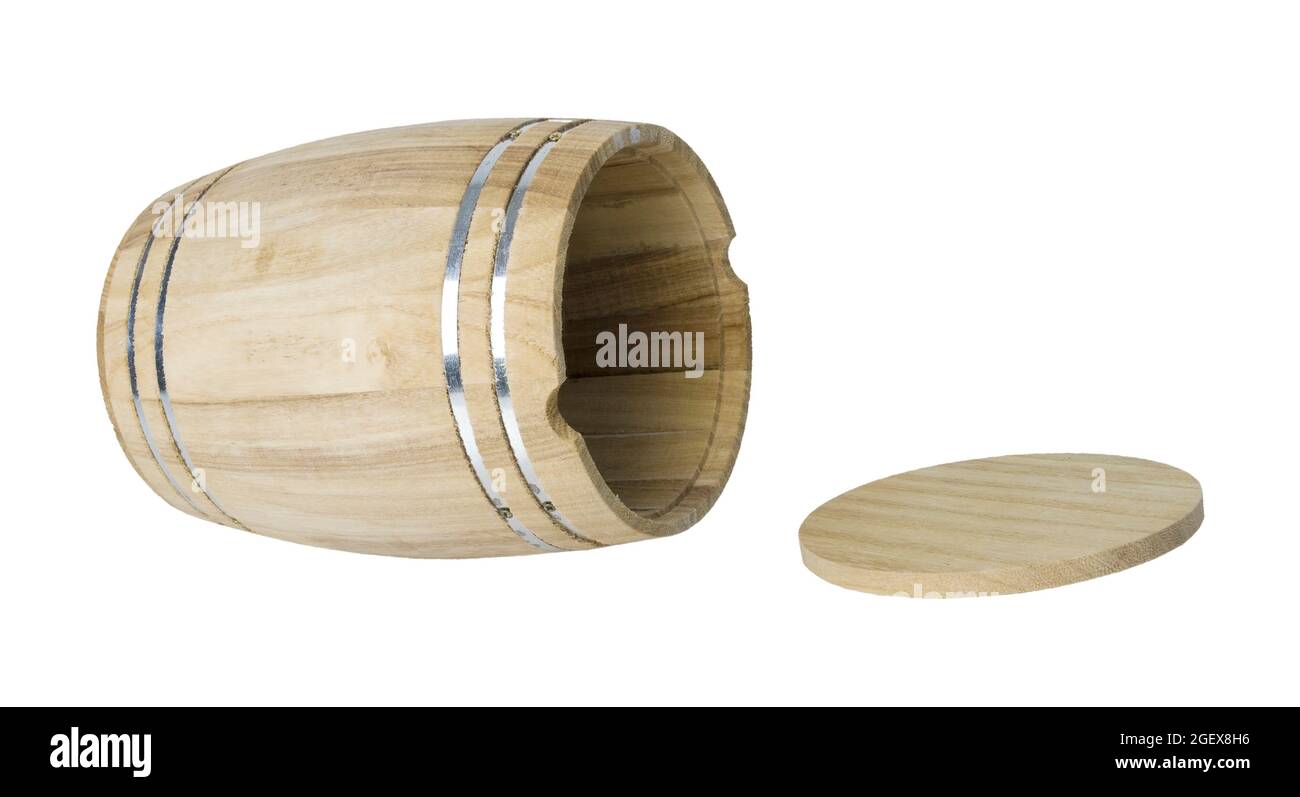 Open Wooden barrel with metal bands - path included Stock Photo - Alamy