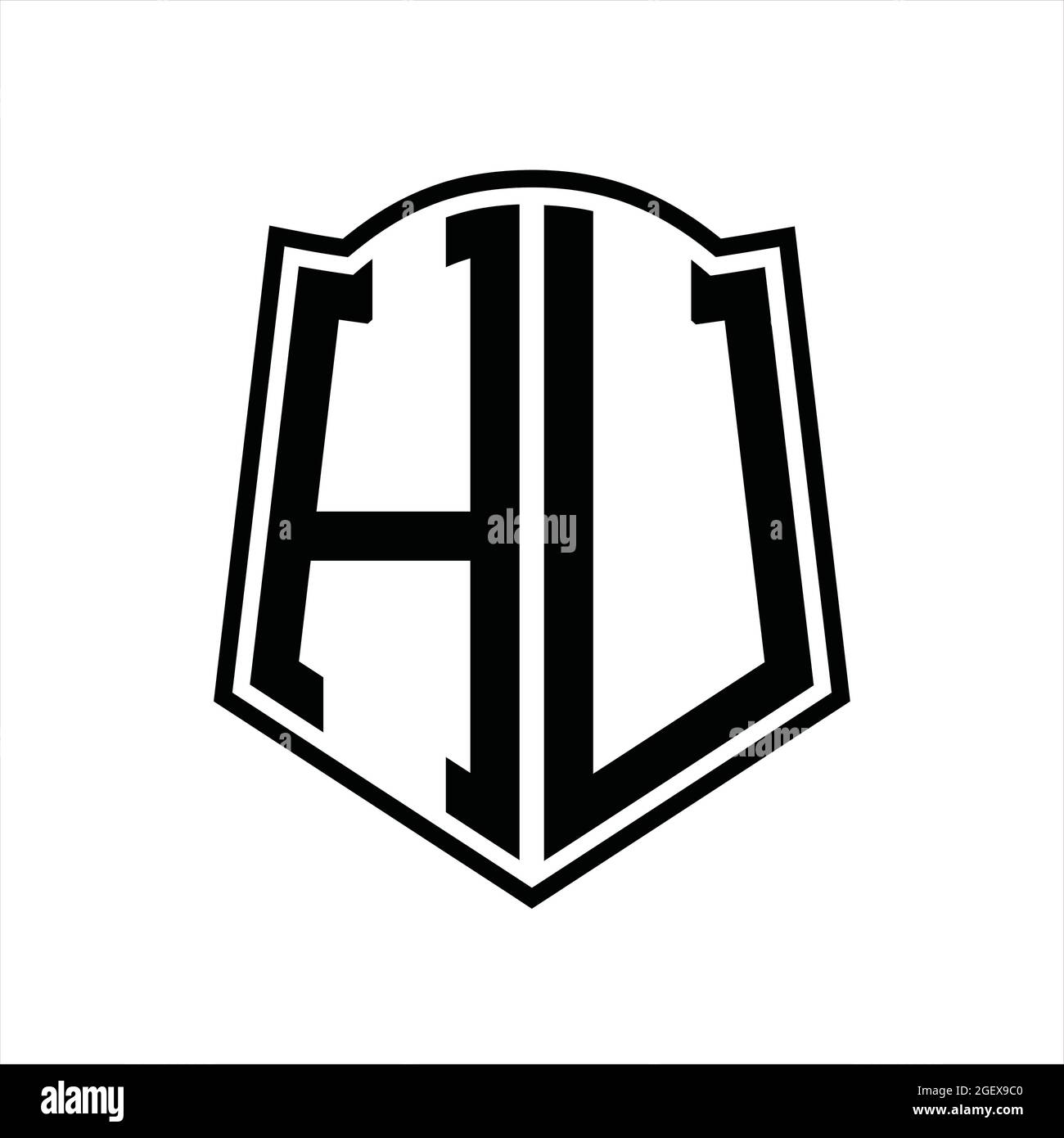 HU Logo monogram with shield shape outline design template isolated in white background Stock ...