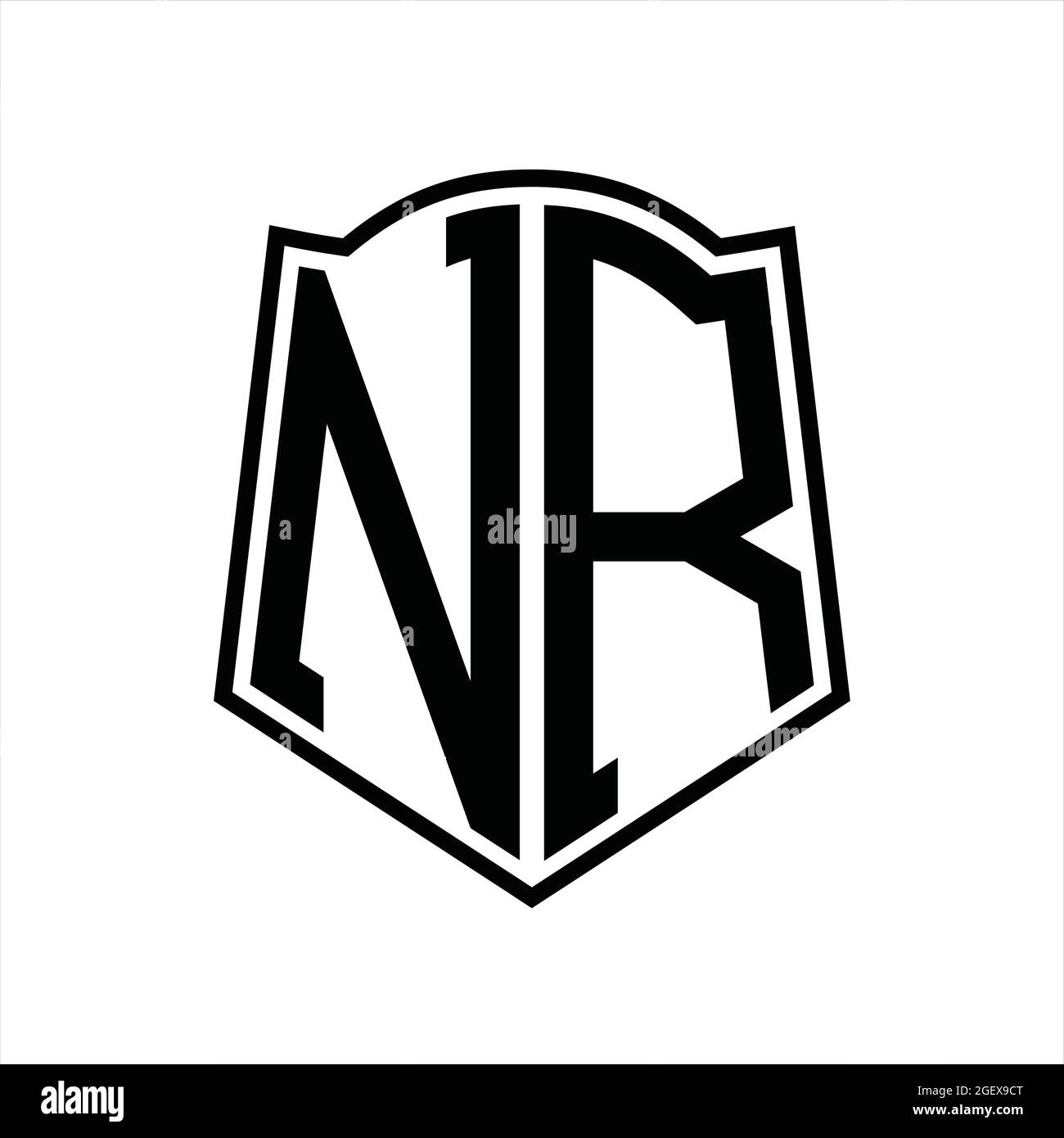 NR Logo monogram with shield shape outline design template isolated in ...