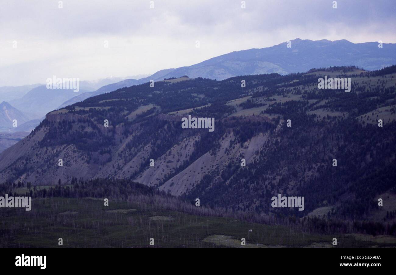 Aerial view of Mount Everts in Yellowstone National Park; Date: July ...