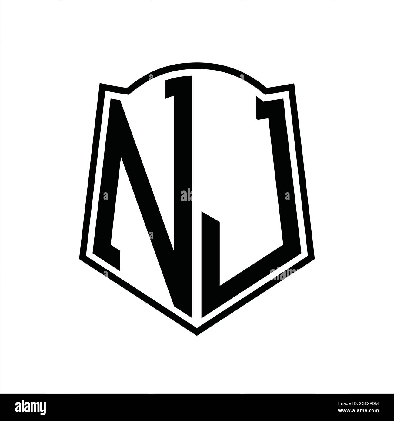 NJ Logo monogram with shield shape outline design template isolated in ...