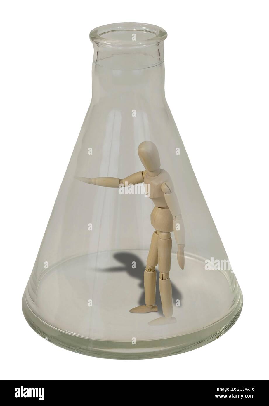 Pointing Person inside Clear Glass Beaker for measuring liquids - path ...