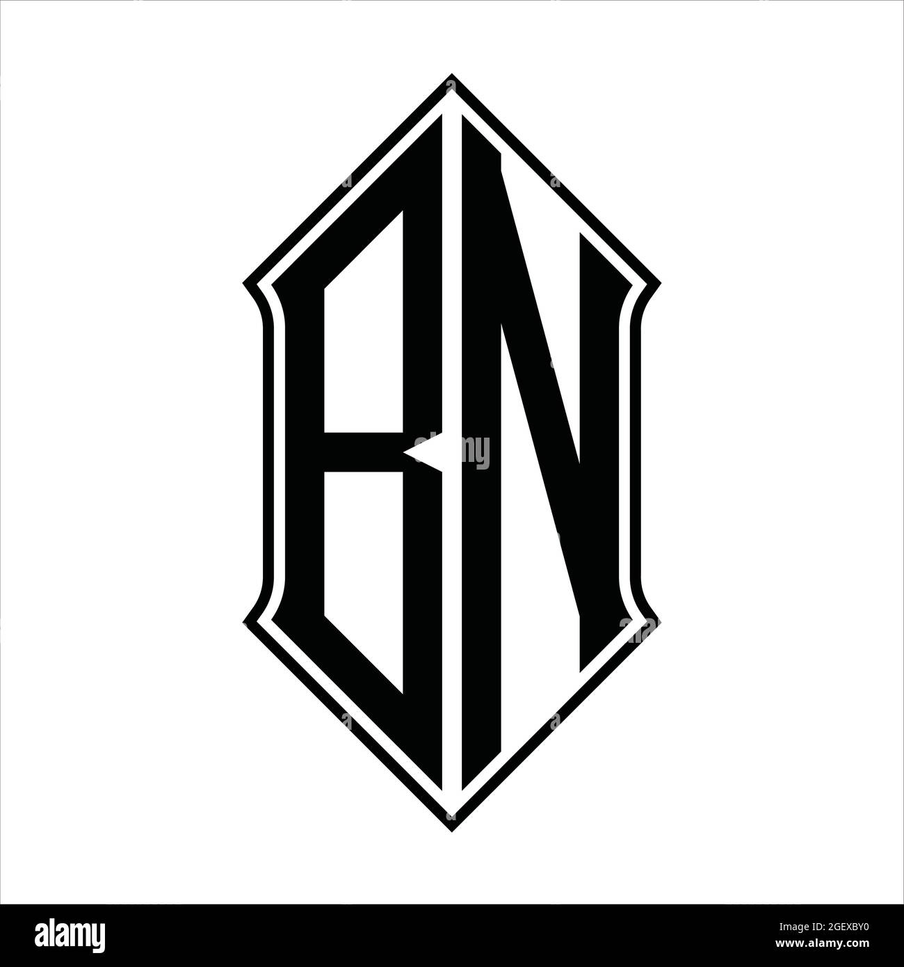BN Logo monogram with shieldshape and black outline design template ...