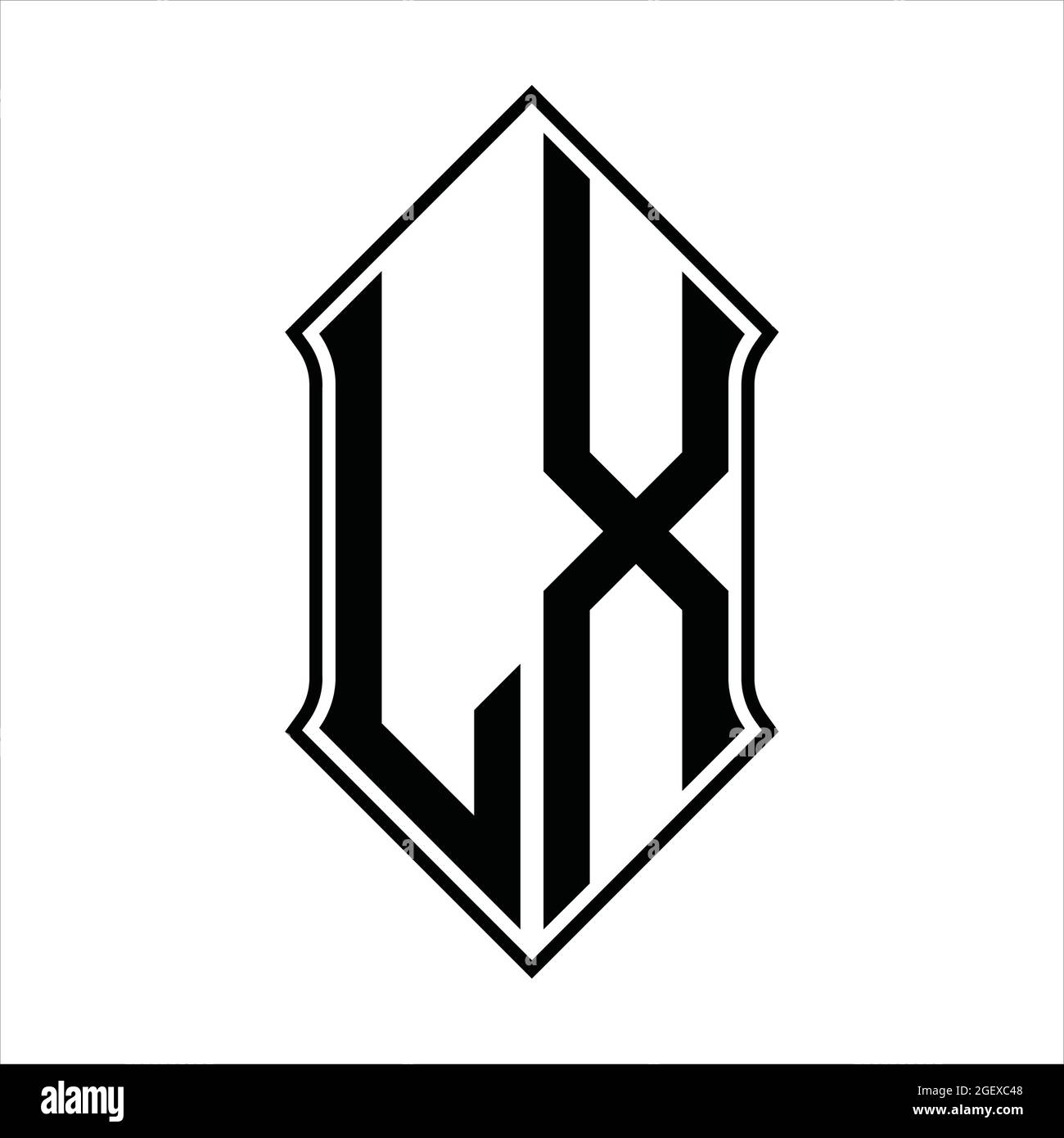 LX Logo monogram with shieldshape and black outline design template vector icon abstract Stock ...