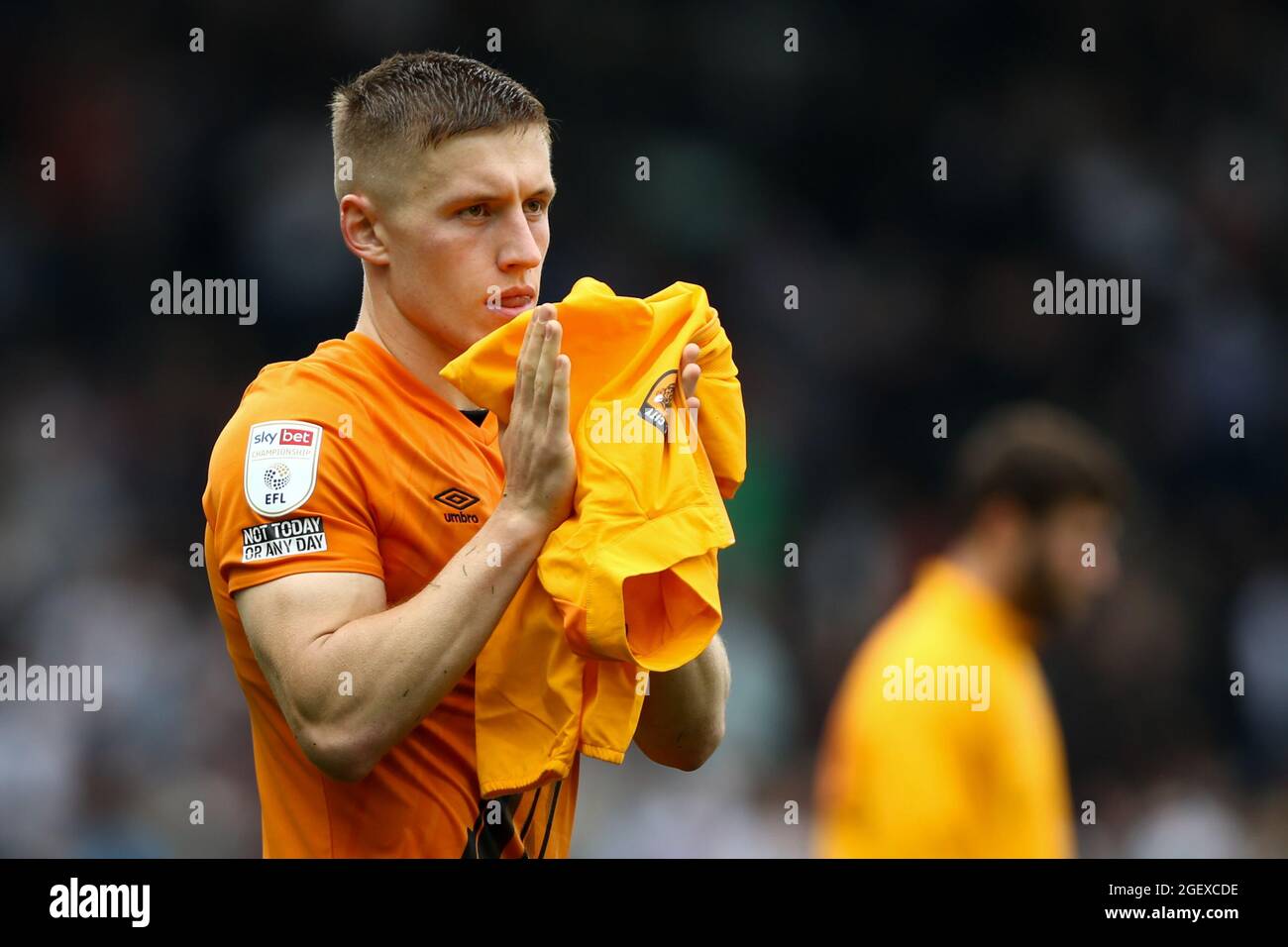 Greg Docherty #8 of Hull City applauds the travelling fans at the final ...