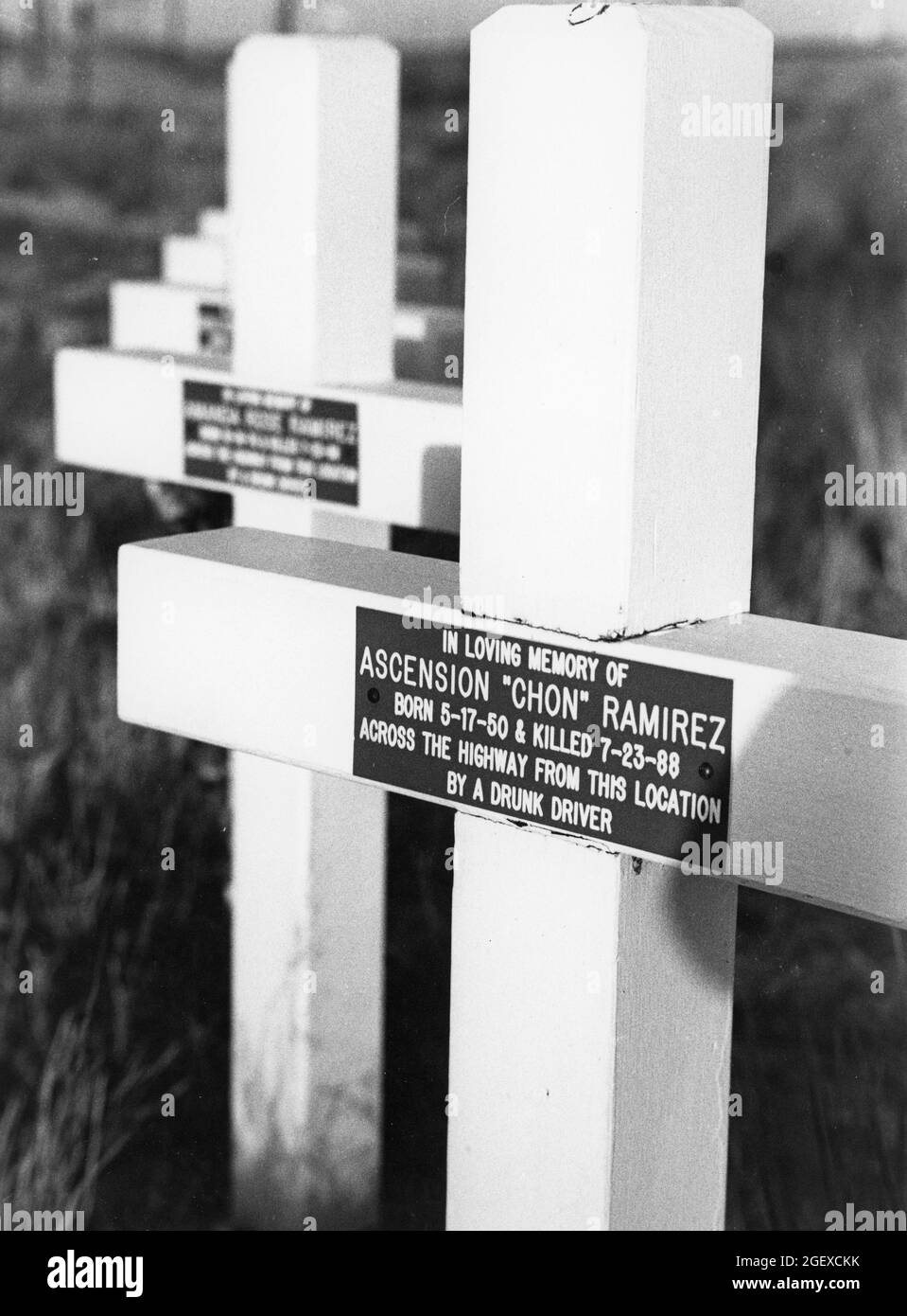 Midland Texas USA, circa 1992: Roadside memorial marks the site where ...
