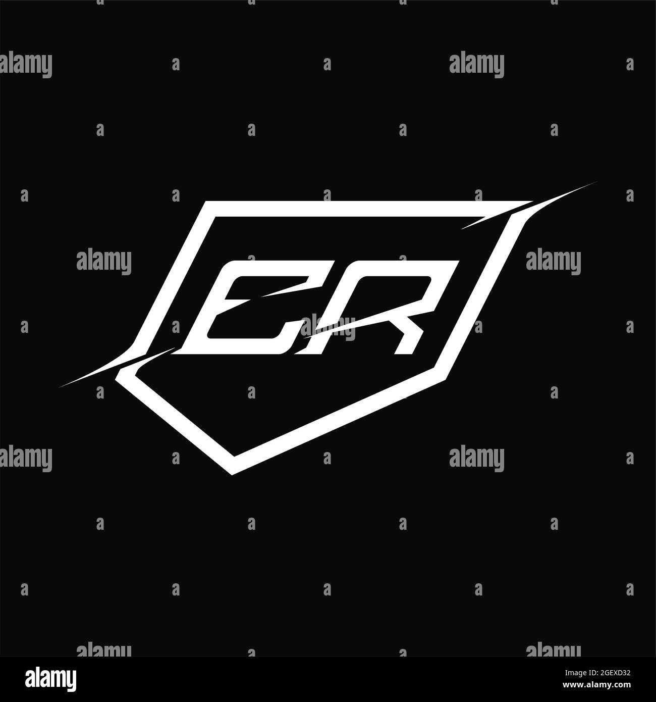 ER Logo monogram letter with shield and slice style blackground design ...