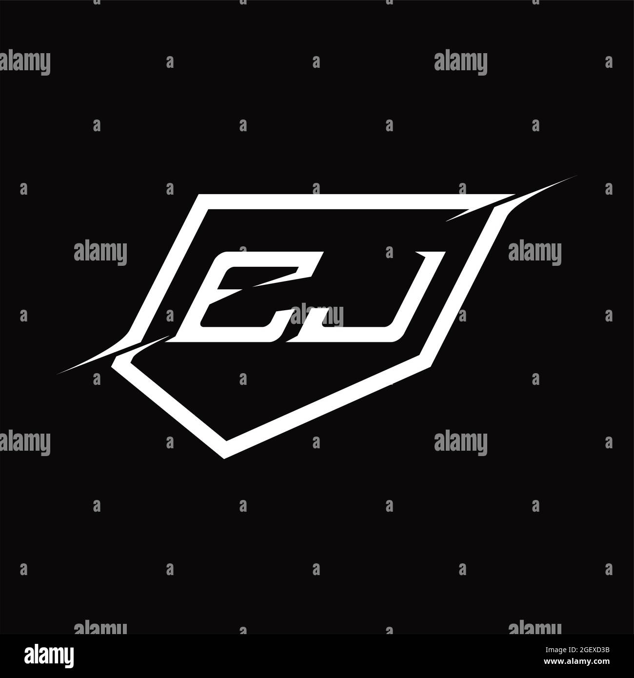 EJ Logo monogram letter with shield and slice style blackground design ...