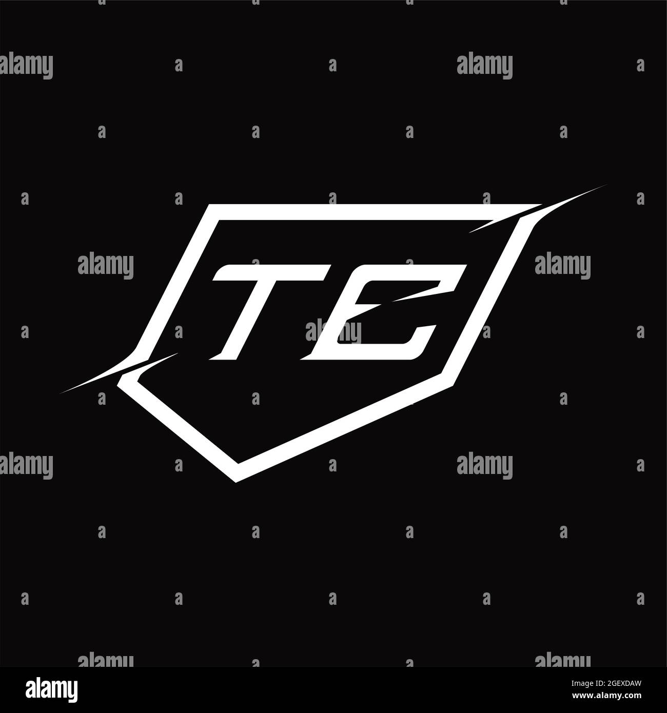 TE Logo monogram letter with shield and slice style blackground design ...