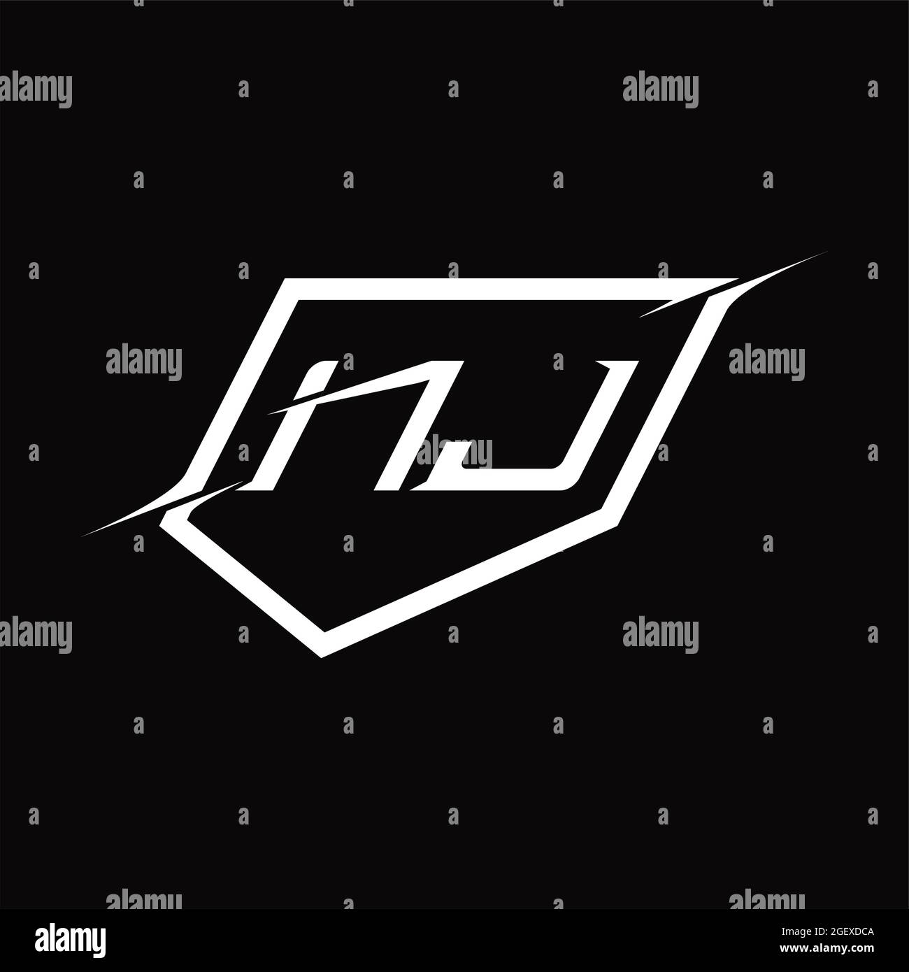 NJ Logo monogram letter with shield and slice style blackground design ...