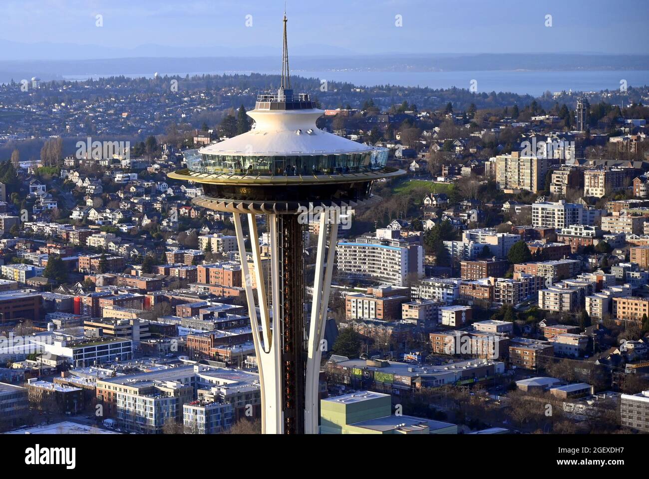 The Seattle Space Needle aerial view Stock Photo - Alamy