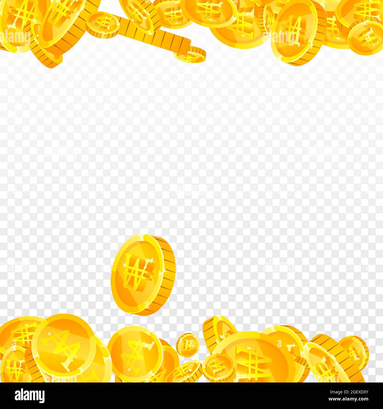 Korean won coins falling. Actual scattered WON coins. Korea money. Neat ...
