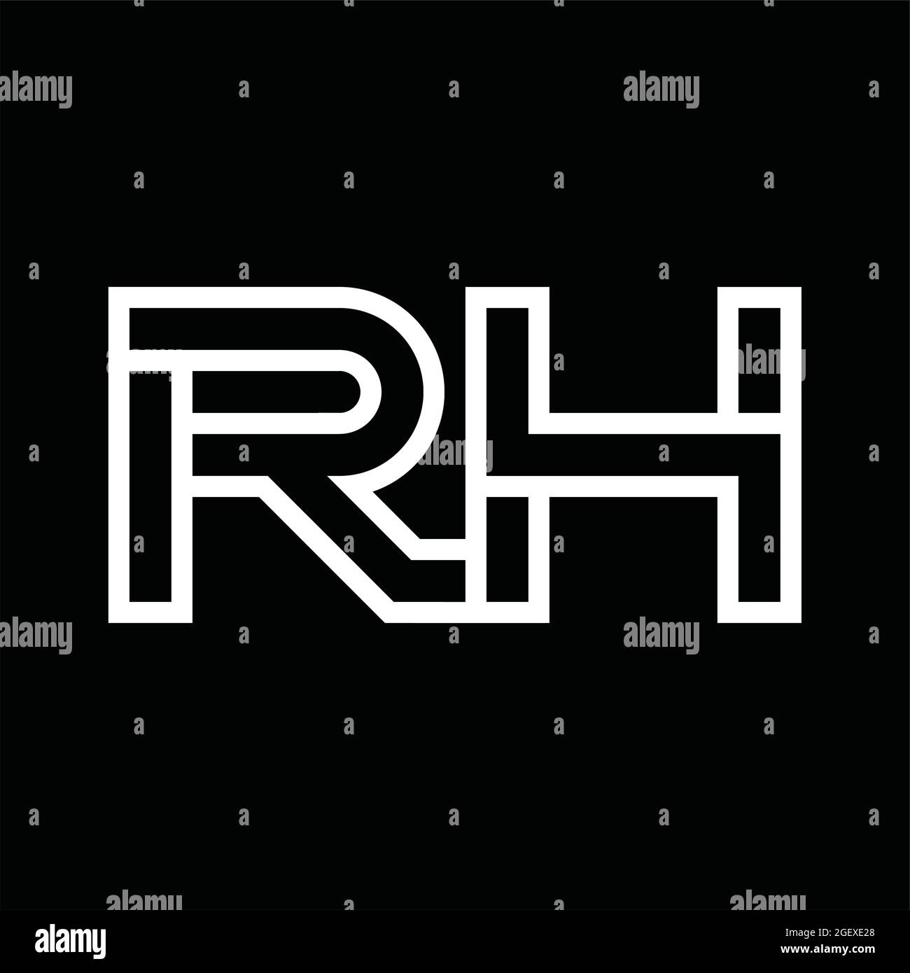 RH Logo monogram letter with shield and slice style blackground design ...