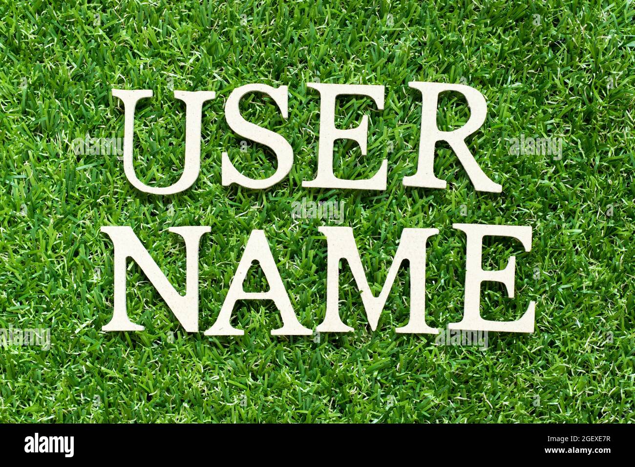 Alphabet letter in word user name on green grass background Stock Photo ...