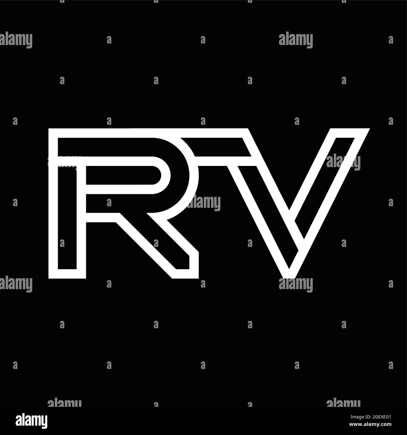 RV Logo monogram with line style negative space on blackground Stock ...