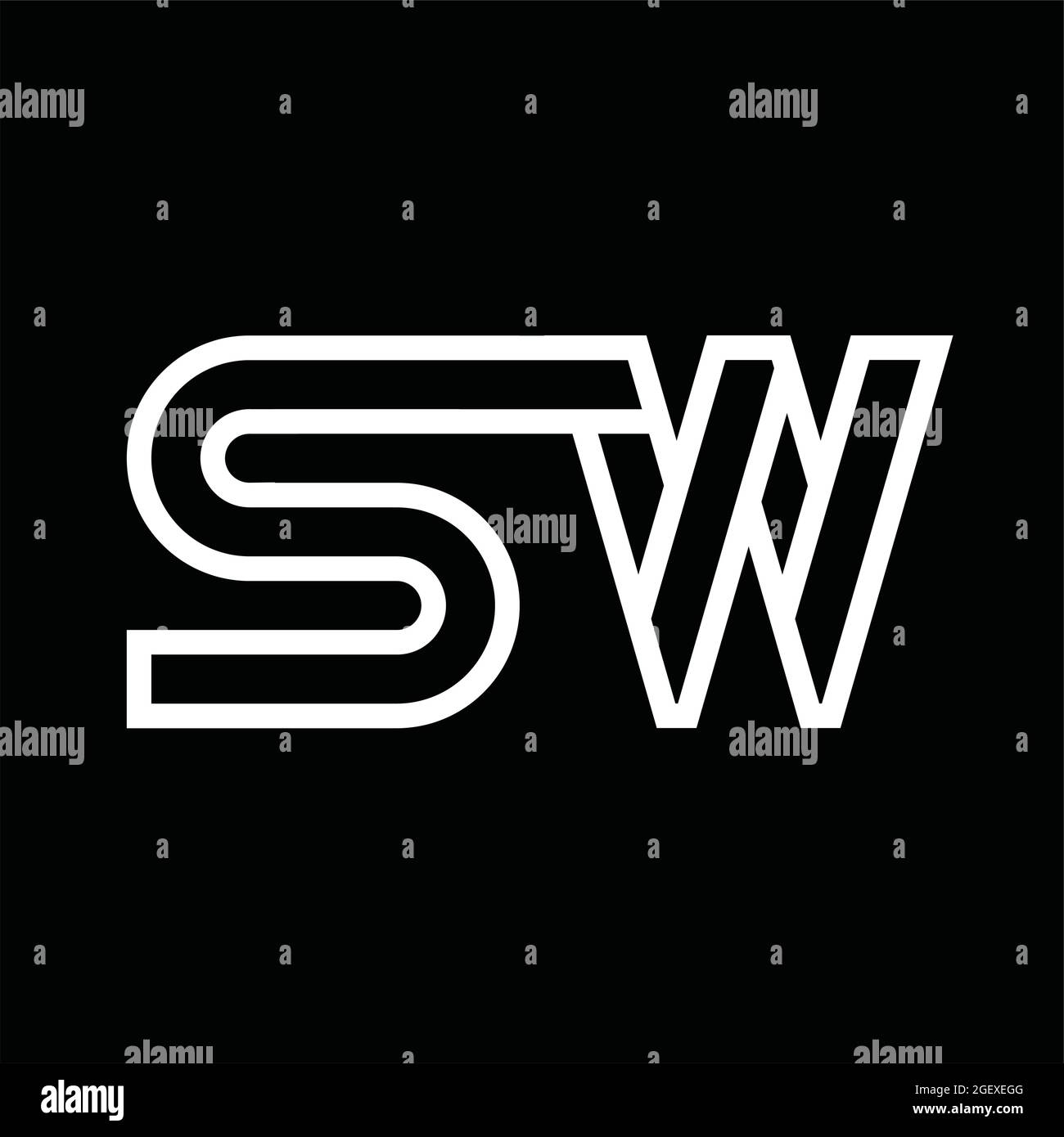 SW Logo monogram with line style negative space on blackground Stock ...