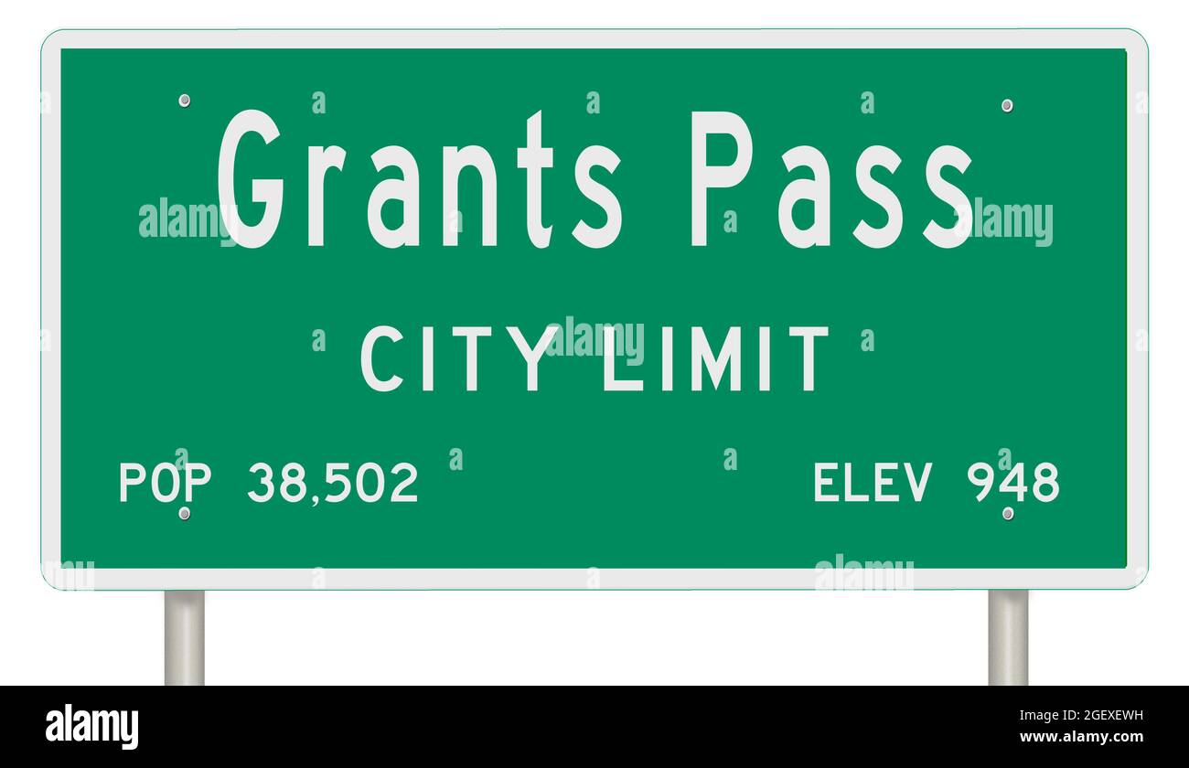 Rendering of a green Oregon highway sign with city information Stock ...