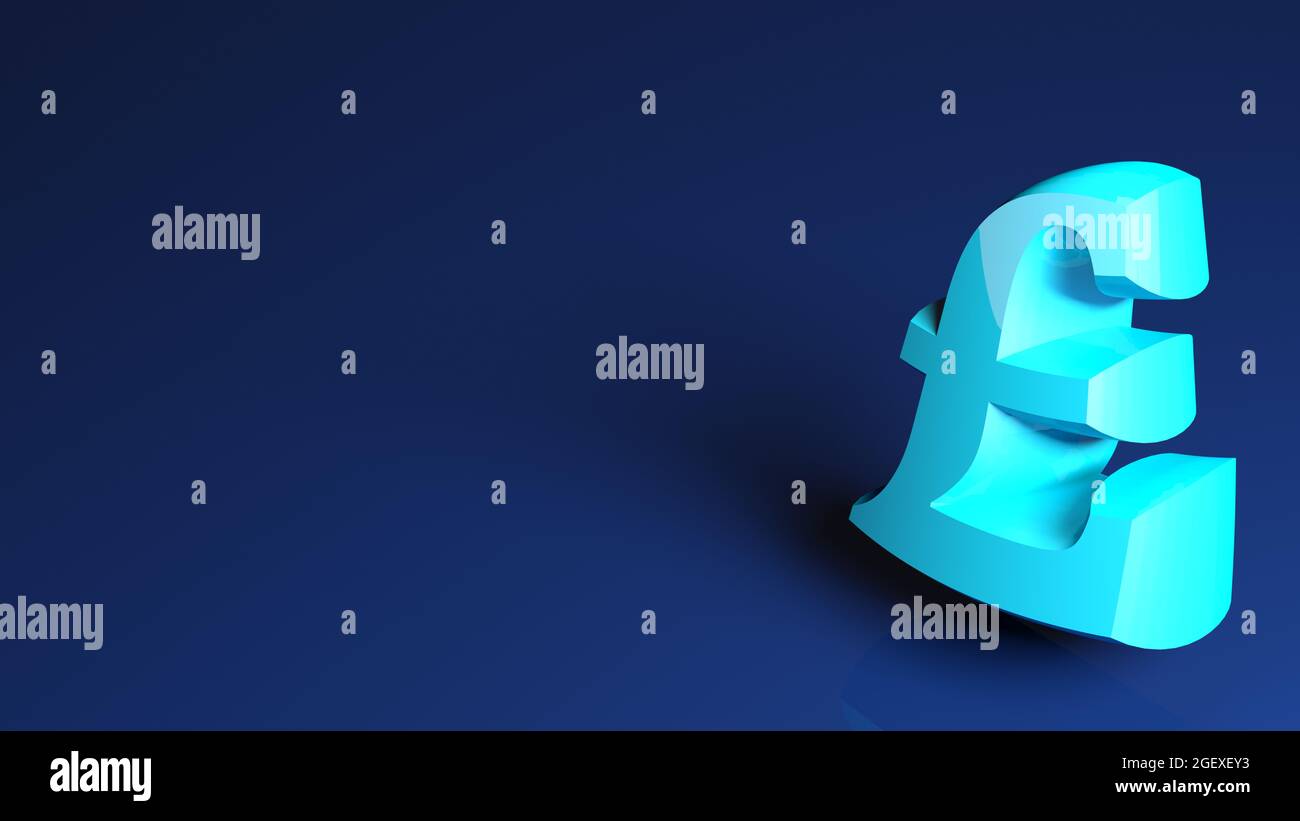 Blue english financial pound symbol on bottom right corner of blue ...