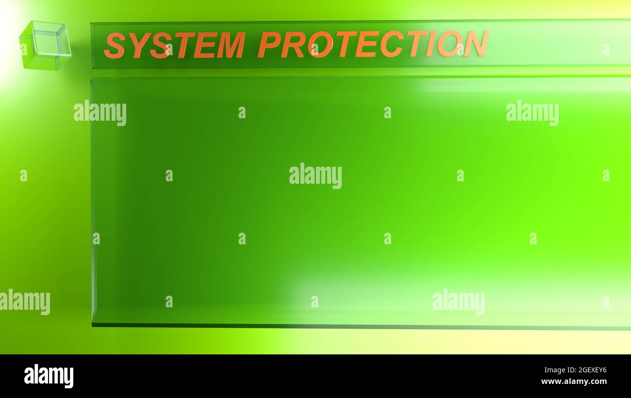 SYSTEM PROTECTION green glass glossy background - 3D rendering ...
