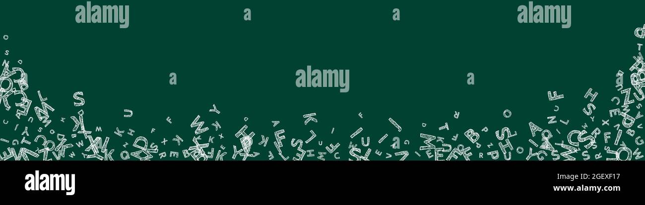 Falling letters of English language. Chalk handdrawn flying words of ...