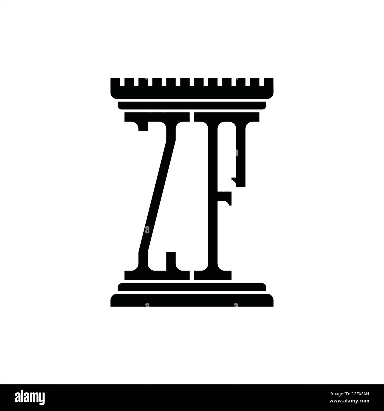 ZF Logo monogram with pillar shape white background design template ...