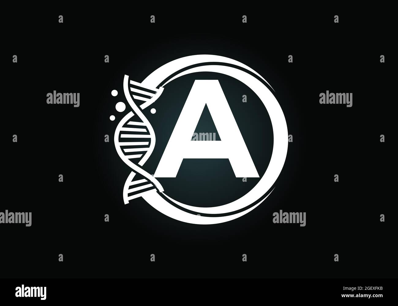 Initial A monogram alphabet in a circle with DNA. Genetics logo design ...