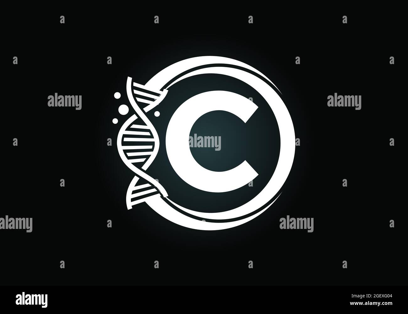 Initial C monogram alphabet in a circle with DNA. Genetics logo design ...