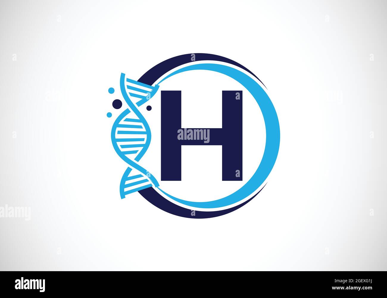 Initial H monogram alphabet in a circle with DNA. Genetics logo design ...