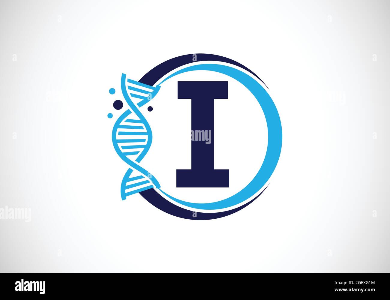 Initial I monogram alphabet in a circle with DNA. Genetics logo design ...