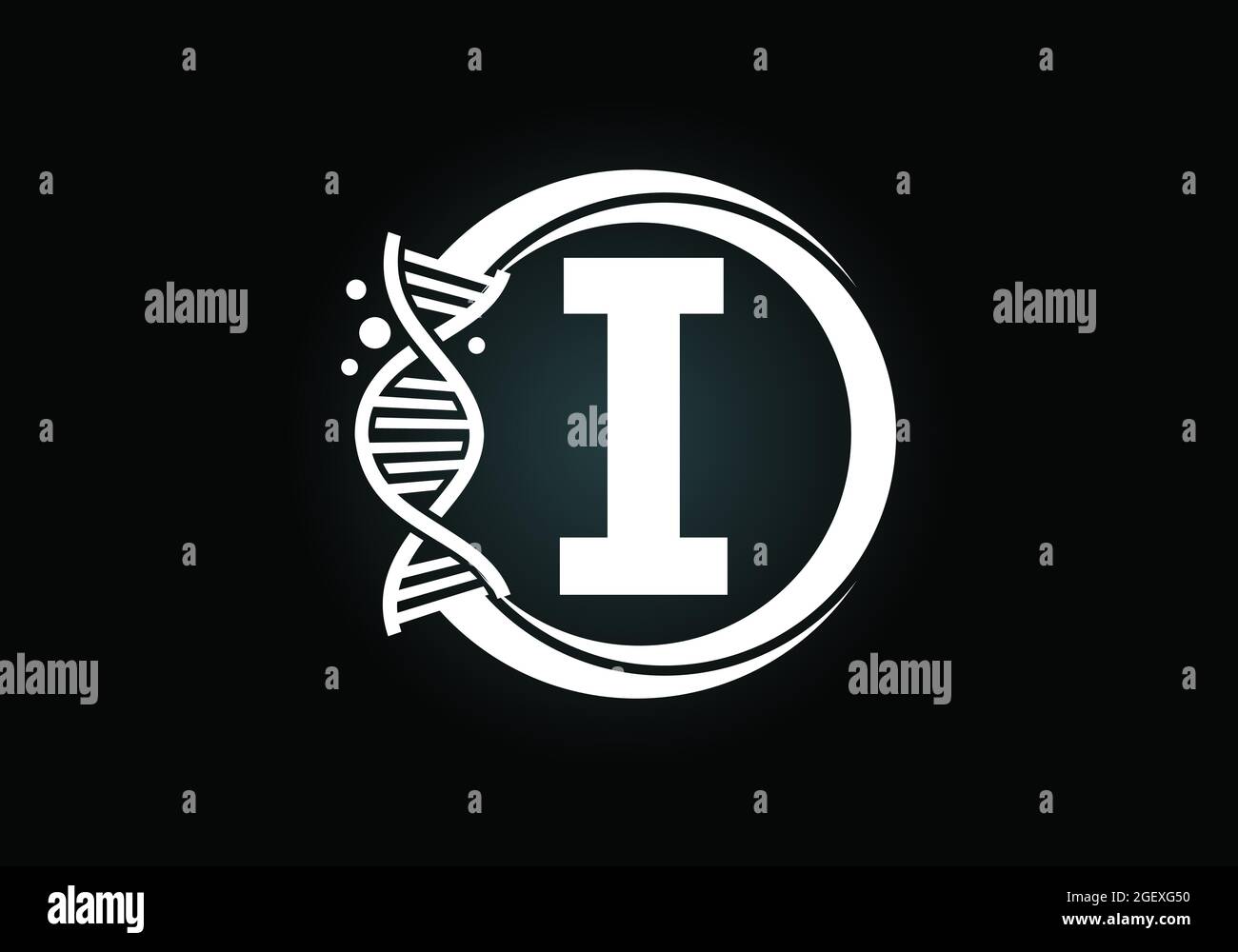 Initial I monogram alphabet in a circle with DNA. Genetics logo design ...
