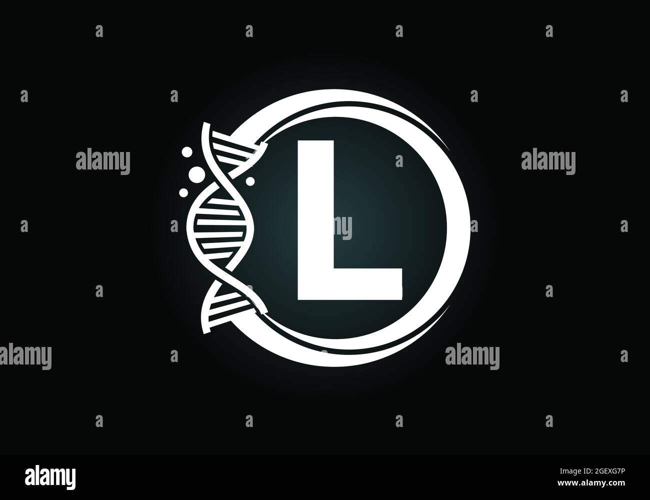 Initial L monogram alphabet in a circle with DNA. Genetics logo design ...