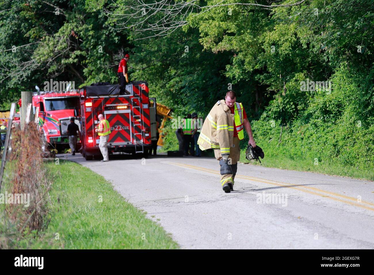 August 12, 2021: Law enforcement and emergency workers work at the ...