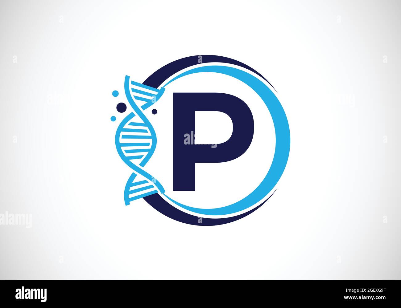 Initial P monogram alphabet in a circle with DNA. Genetics logo design ...
