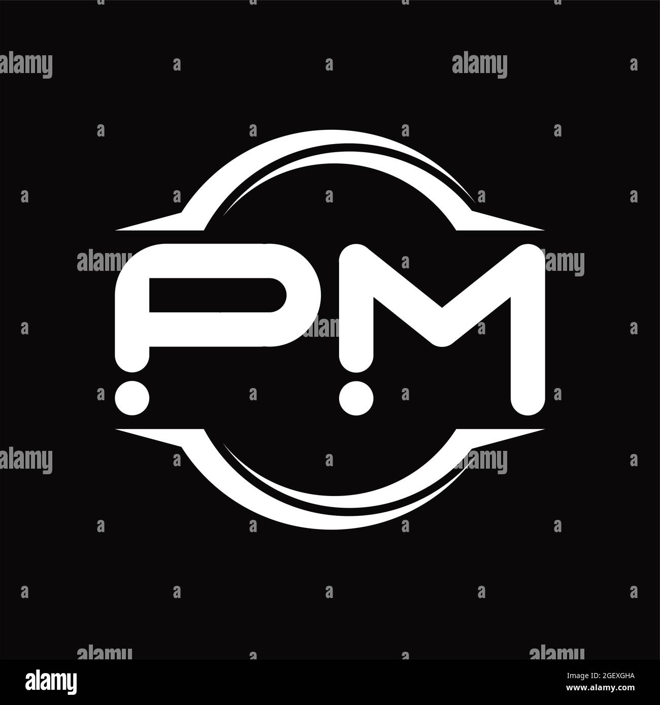 PM Logo monogram with circle rounded slice shape blackground design ...