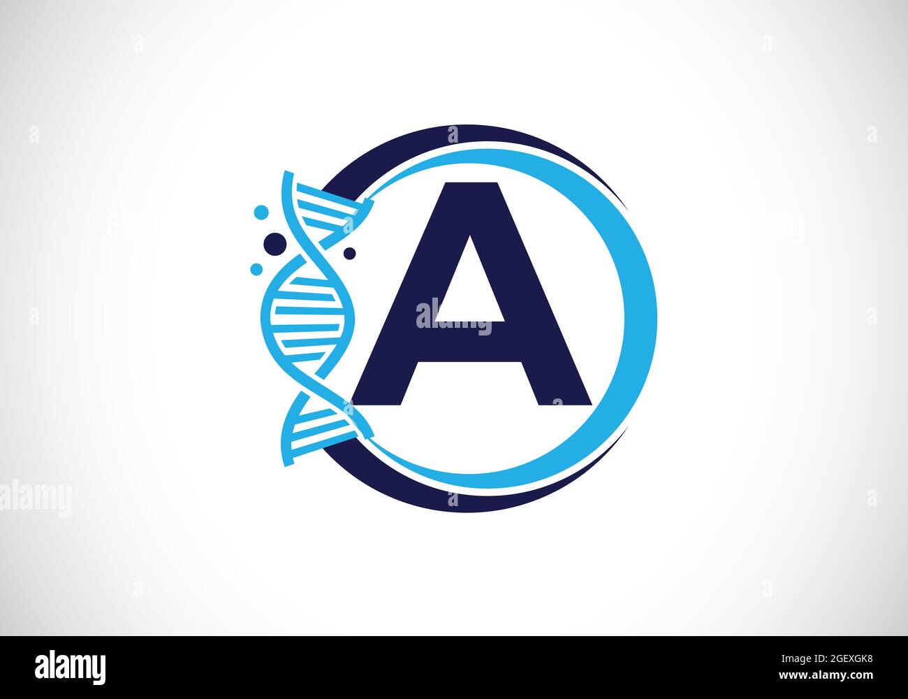 Initial A monogram alphabet in a circle with DNA. Genetics logo design ...