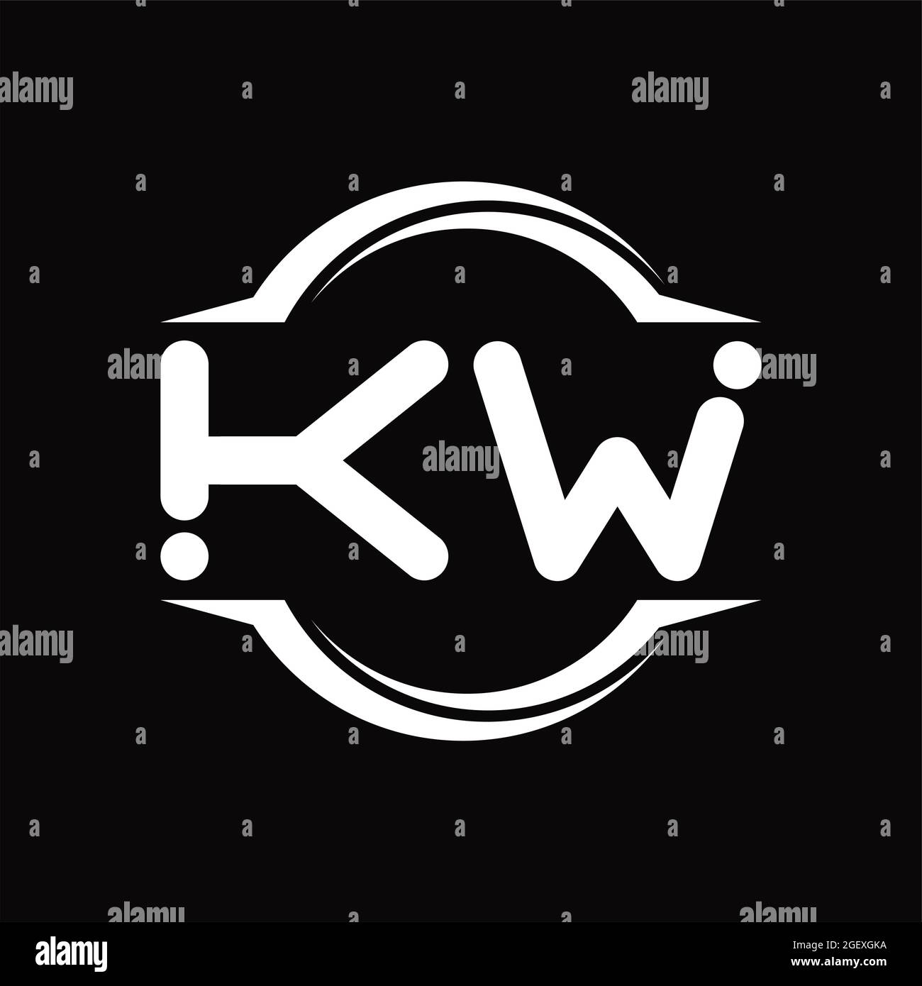 KW Logo monogram with circle rounded slice shape blackground design ...