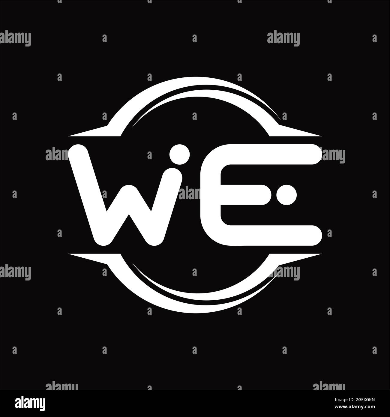 WE Logo monogram with circle rounded slice shape blackground design ...