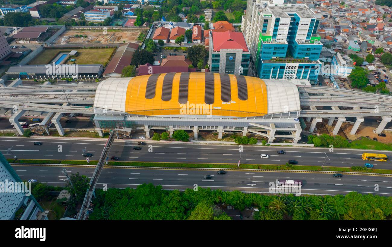 Aerial view of LRT railway station platform at the new constructed in ...