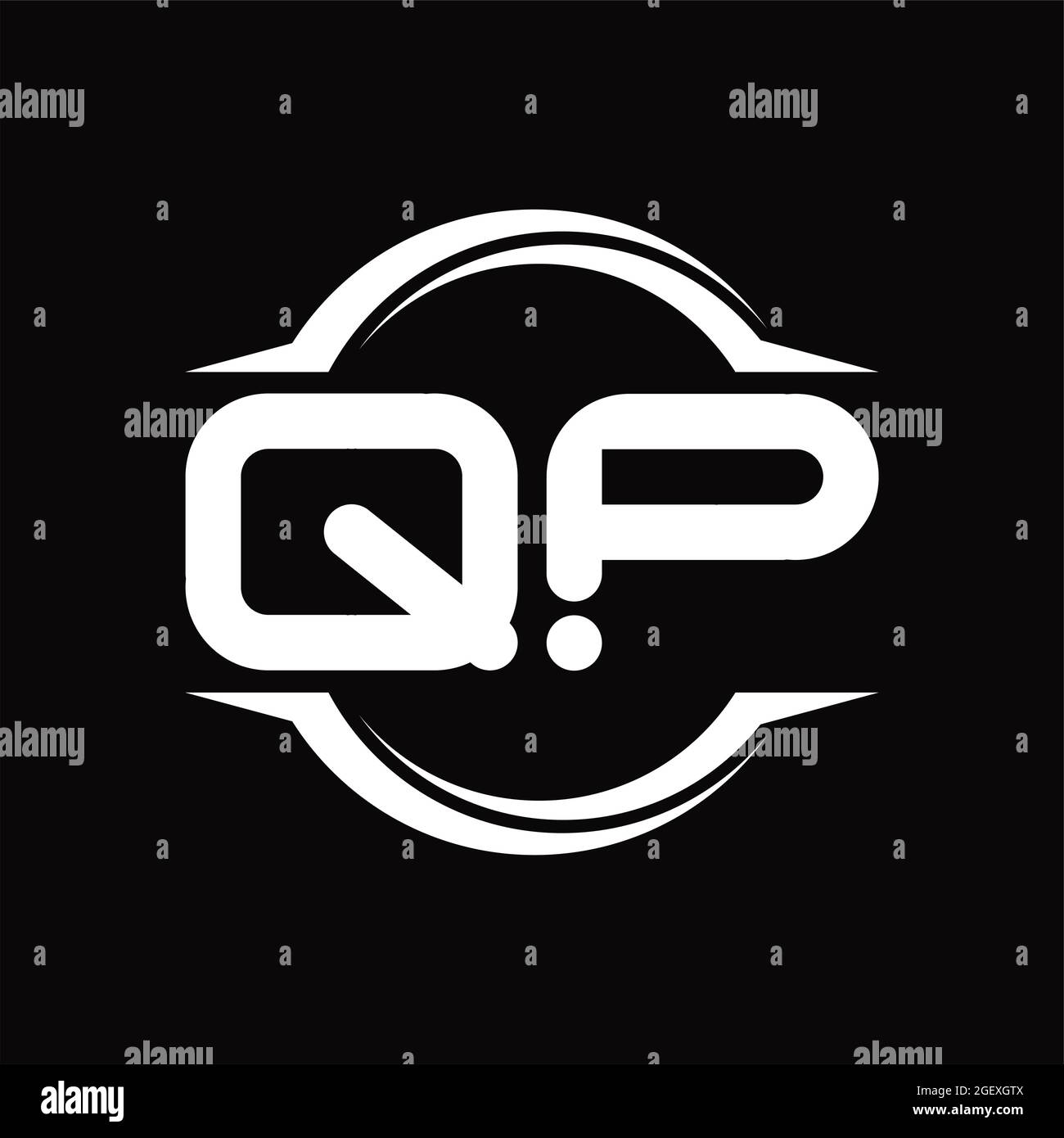 QP Logo monogram with circle rounded slice shape blackground design ...