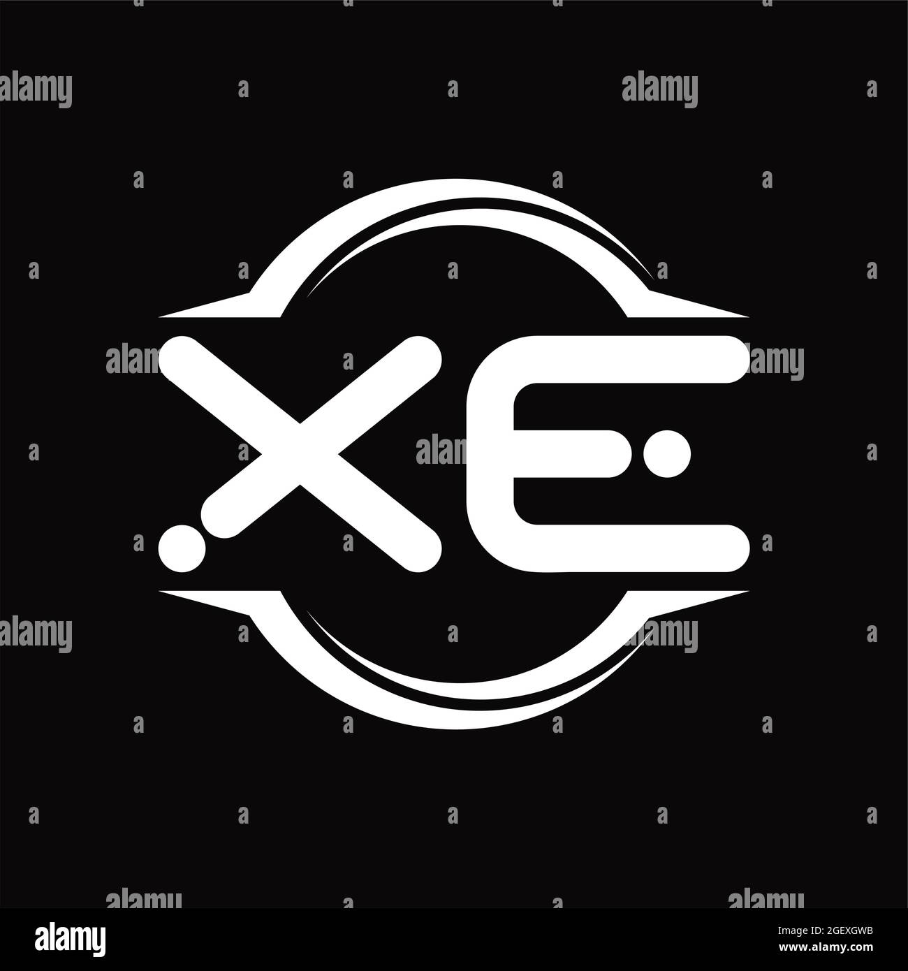 XE Logo monogram with circle rounded slice shape blackground design ...
